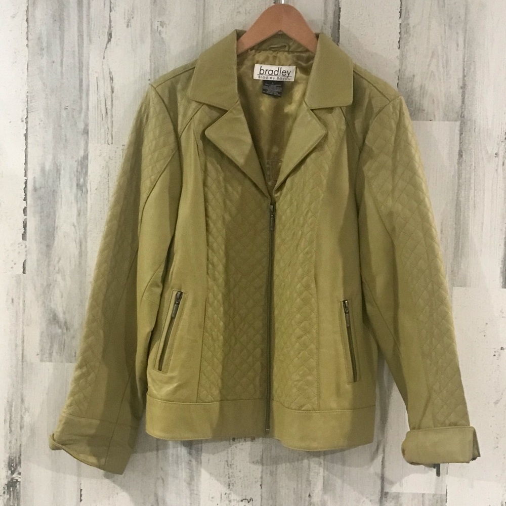 Bradley Bayou Green Leather Jacket Size Large - Gem